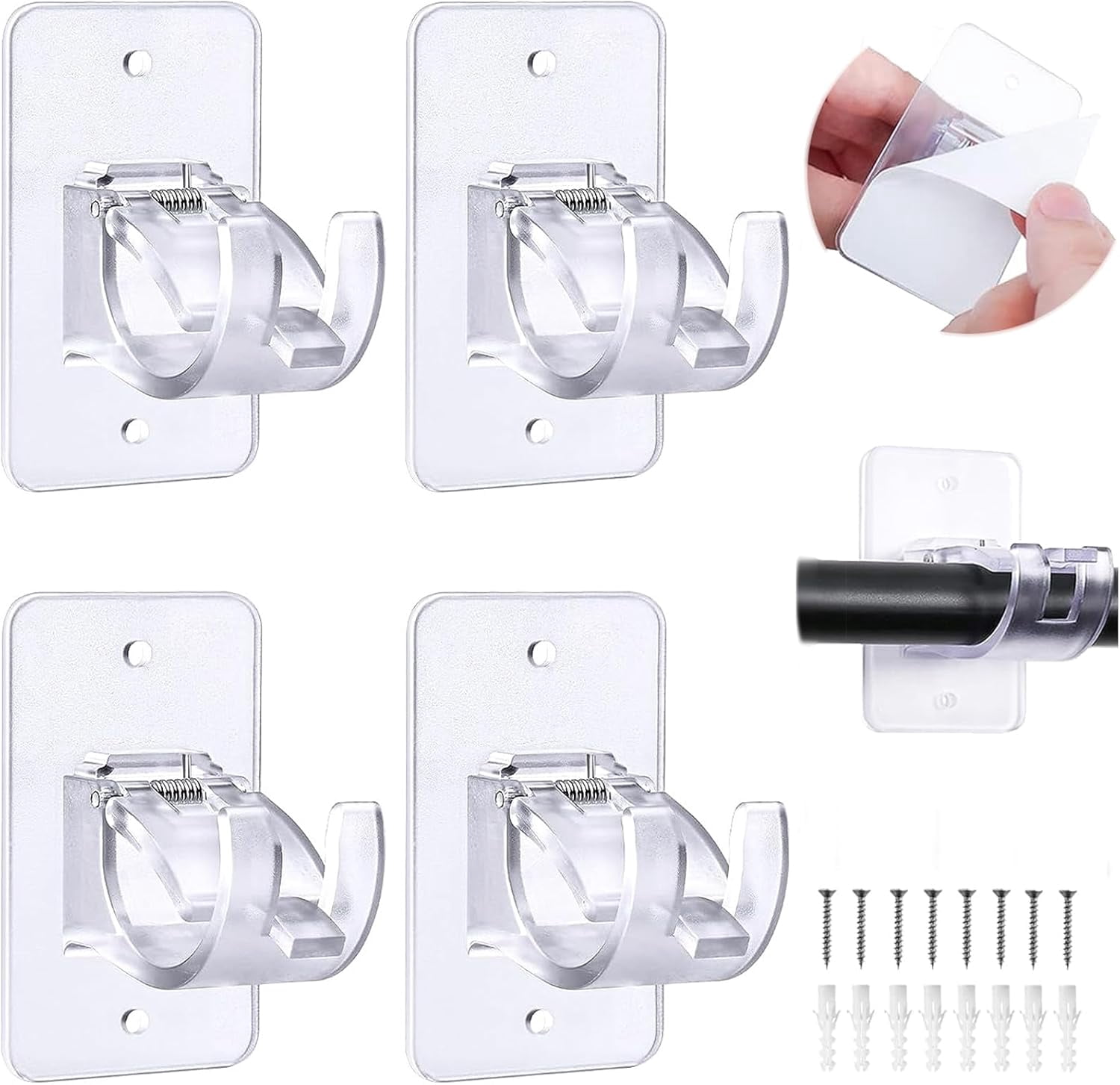 4 count Curtain Holder - Self Brackets - Clear Rod Holder Hook Hanger ...