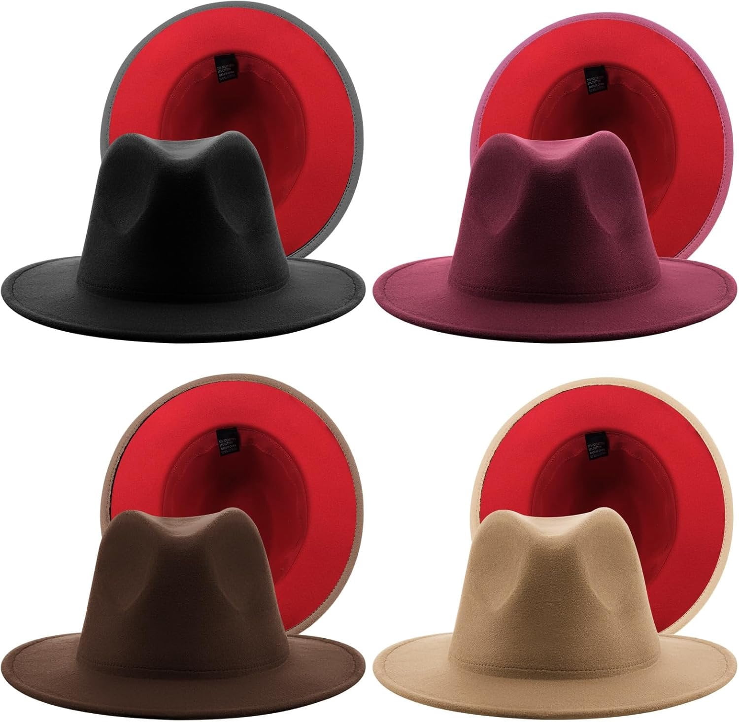 4 count Fedora Hats Adjustable Men Women Wide Brim Felt Hat Dress ...