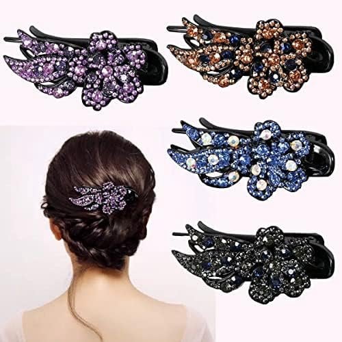 4 count Flower Rhinestones Hair Clips Duckbill Clip Ponytail Clips ...