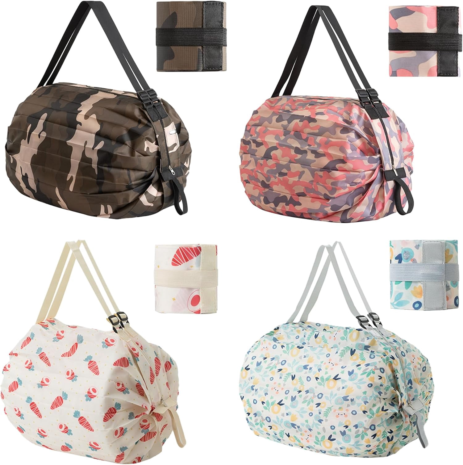 4 count Foldable Shopping Bags 210D Nylon Grocery Tote Travel Duffel ...