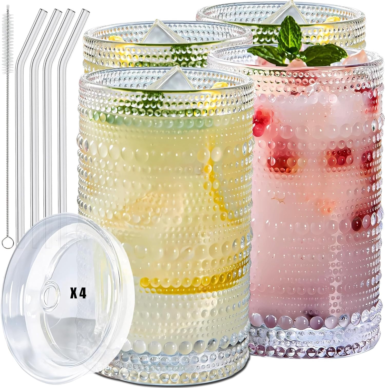 4 count Iced Coffee Glasses Cups with Glass and Straws,12 oz Thick ...