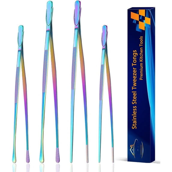 4 count Kitchen Tweezers, 12'' and 10'' Stainless Cooking Tweezers Set ...