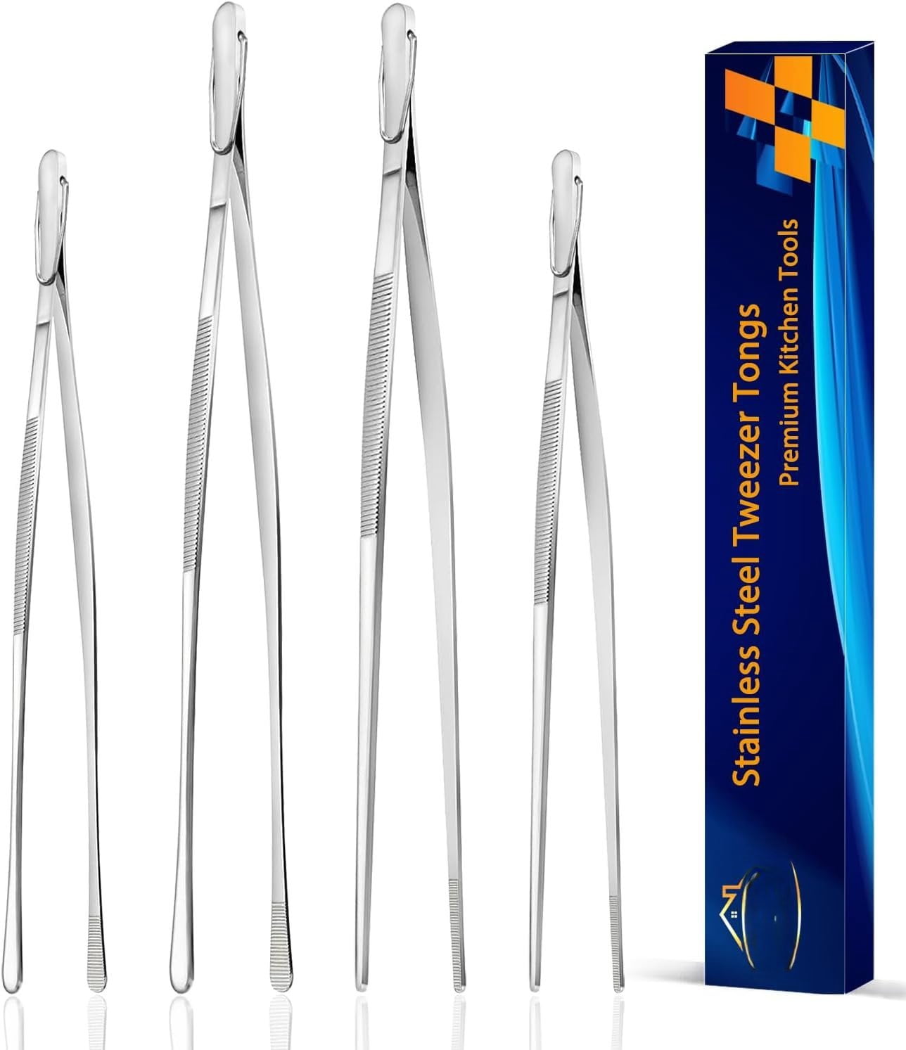 4 count Kitchen Tweezers, 12'' and 10'' Stainless Cooking Tweezers Set ...