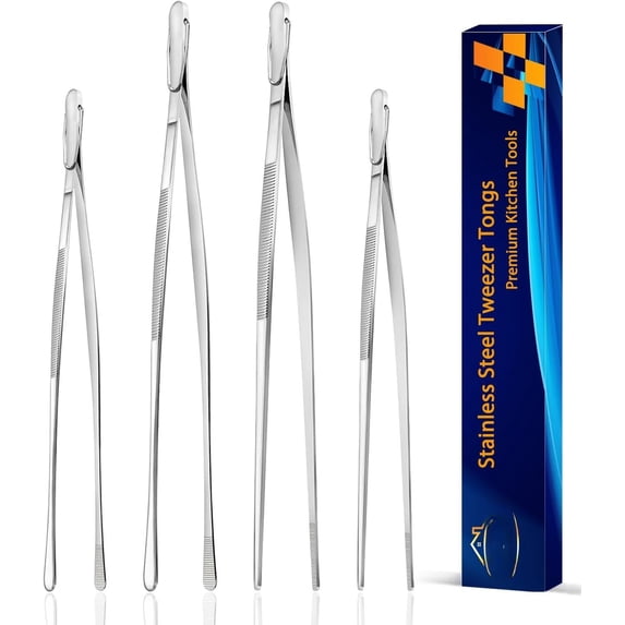 4 count Kitchen Tweezers, 12'' and 10'' Stainless Cooking Tweezers Set ...