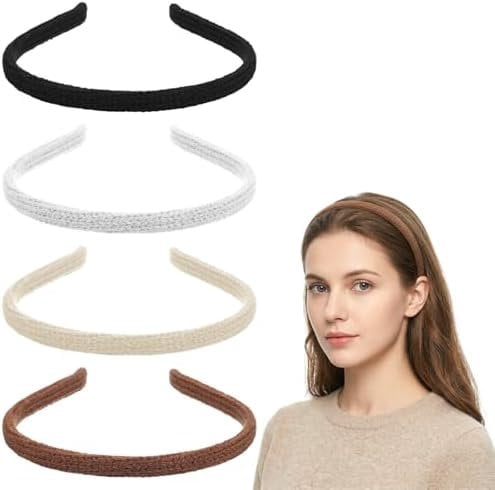 4 count Knitted Thin Headband for Women Girls, No Skinny Headbands for ...