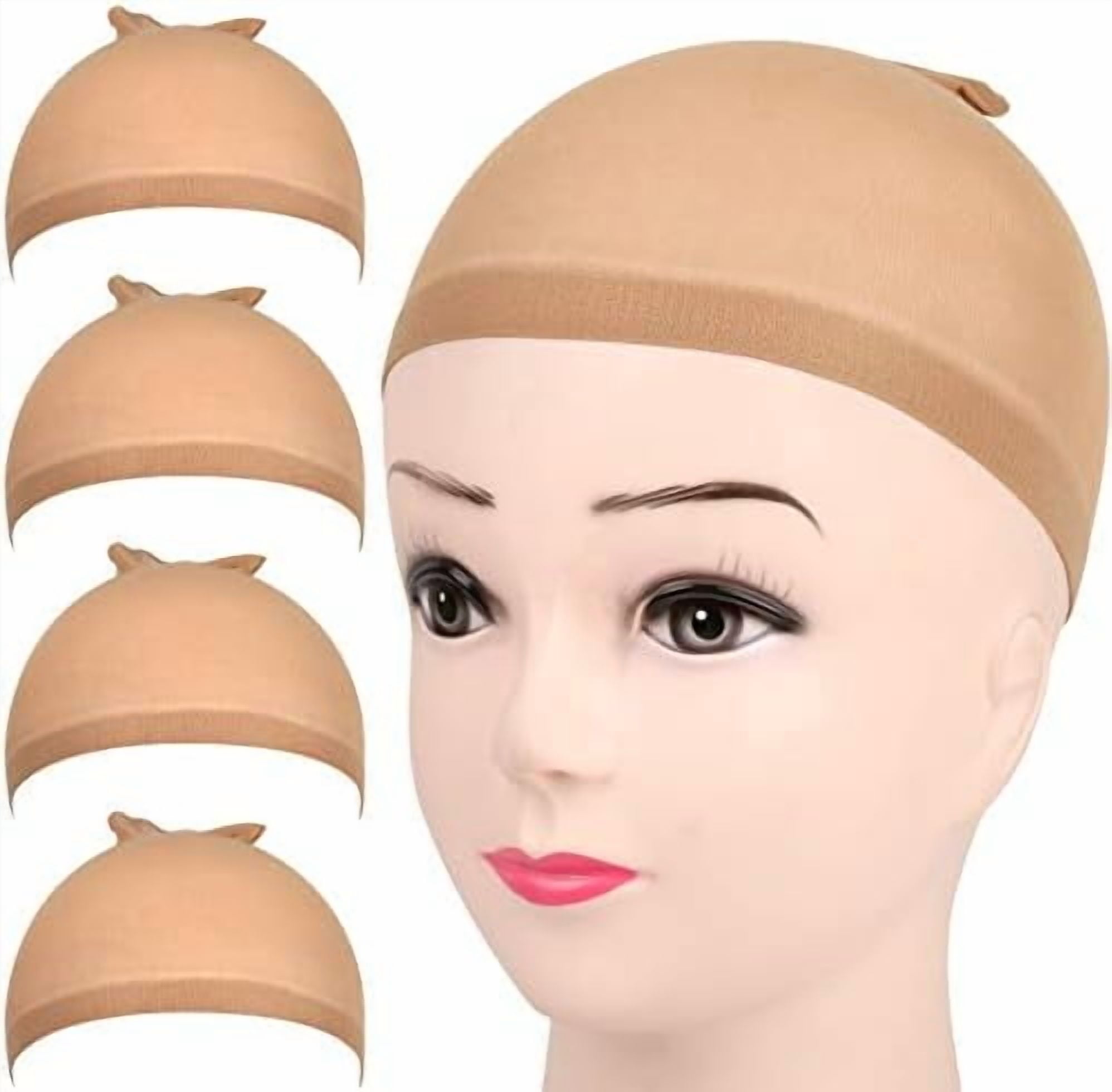 4 count Light Brown Stocking Wig Caps Stretchy Nylon Wig Caps for Women ...