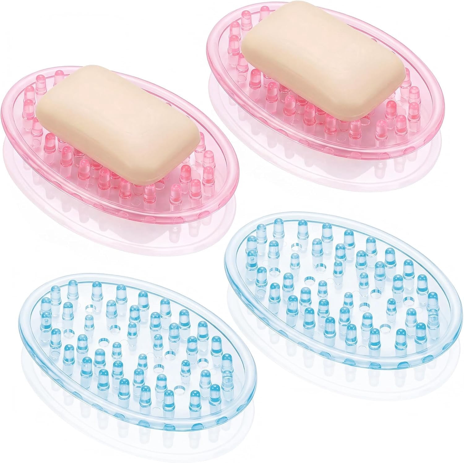 4 count Plastic Soap Holder Soap Dish Bar Saver Tray with Holes Sponge ...