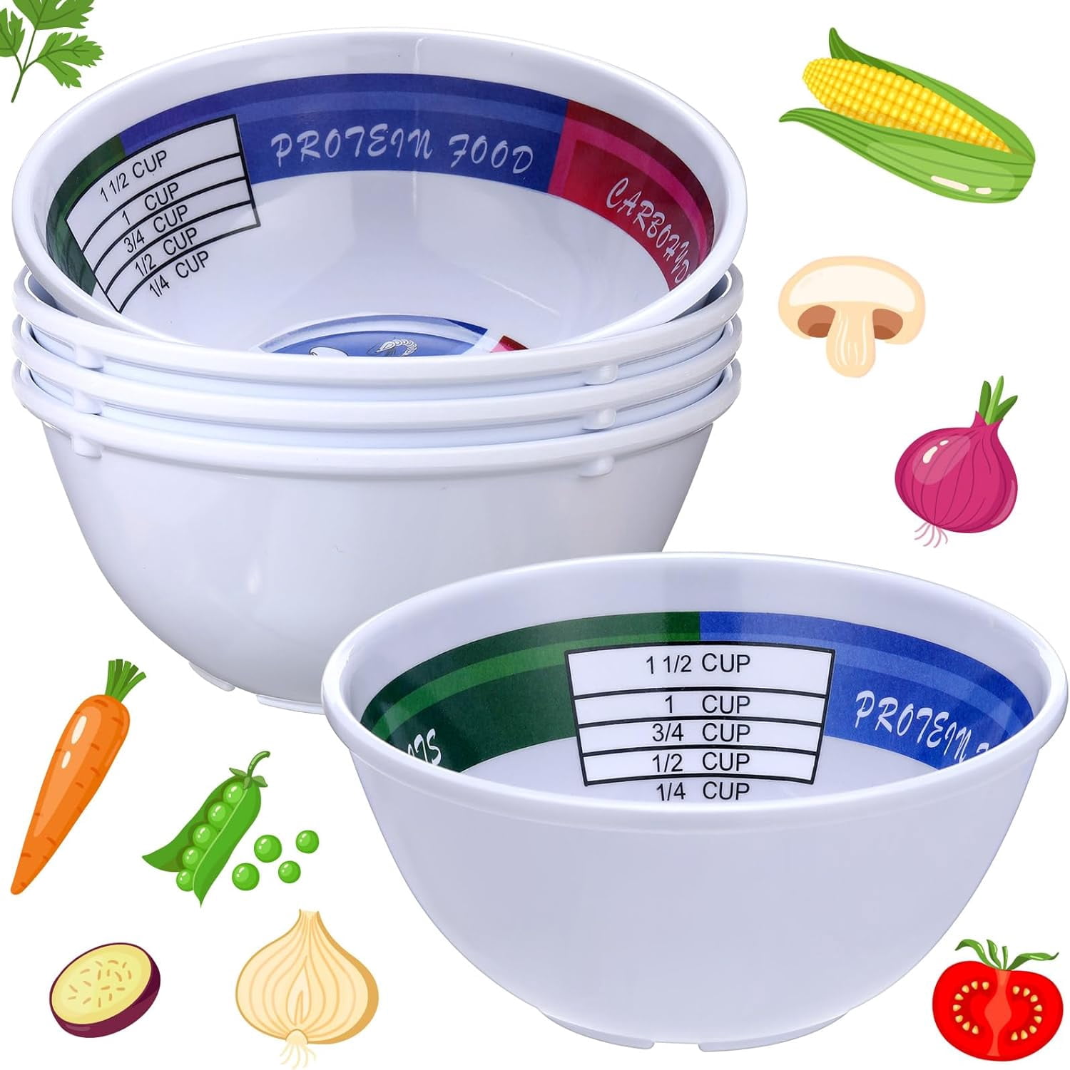 4 count Portion Control Bowl Measuring Bowls Measuring Cups Portion ...