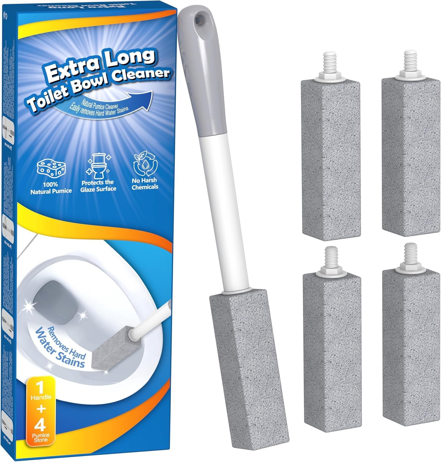 4 count Pumice Cleaning Stone with Handle Toilet Bowl Cleaner Hard ...