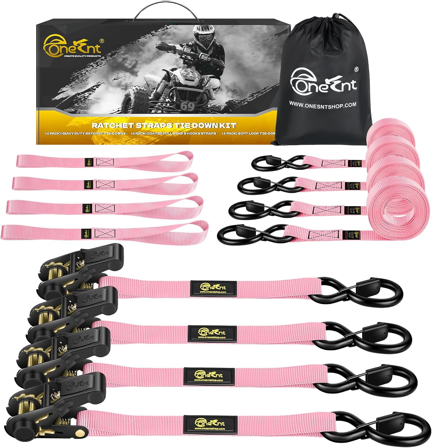 4 count Ratchet Tie Down Straps Kit for 2400lb Break Strength | 1" x ...