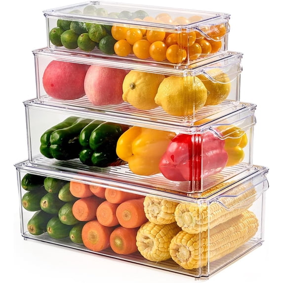 4 count Refrigerator Organizer Bins, Clear Fridge Organizers and ...