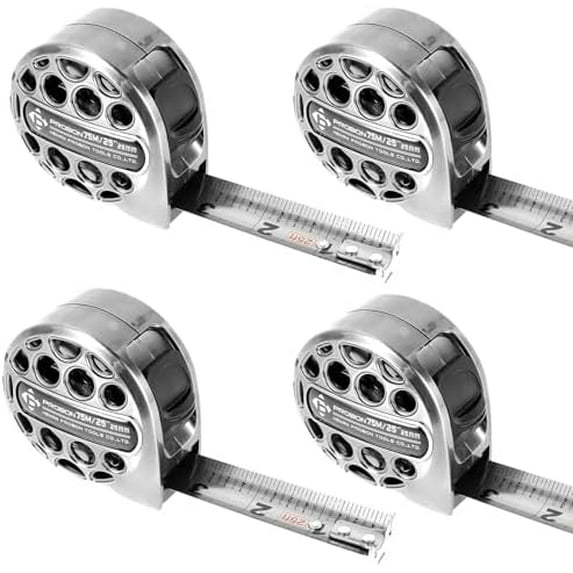 4 count/ Retractable Tape Measure 25 Foot/7.5M Stainless Measuring Tape ...