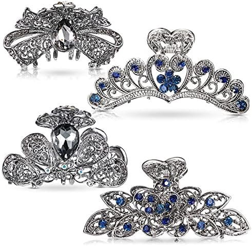 4 count Rhinestones Hair Clips Flower Metal Hair Claw with Sparkly ...