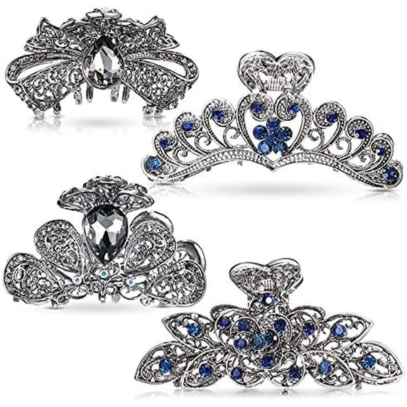 4 count Rhinestones Hair Clips Flower Metal Hair Claw with Sparkly ...