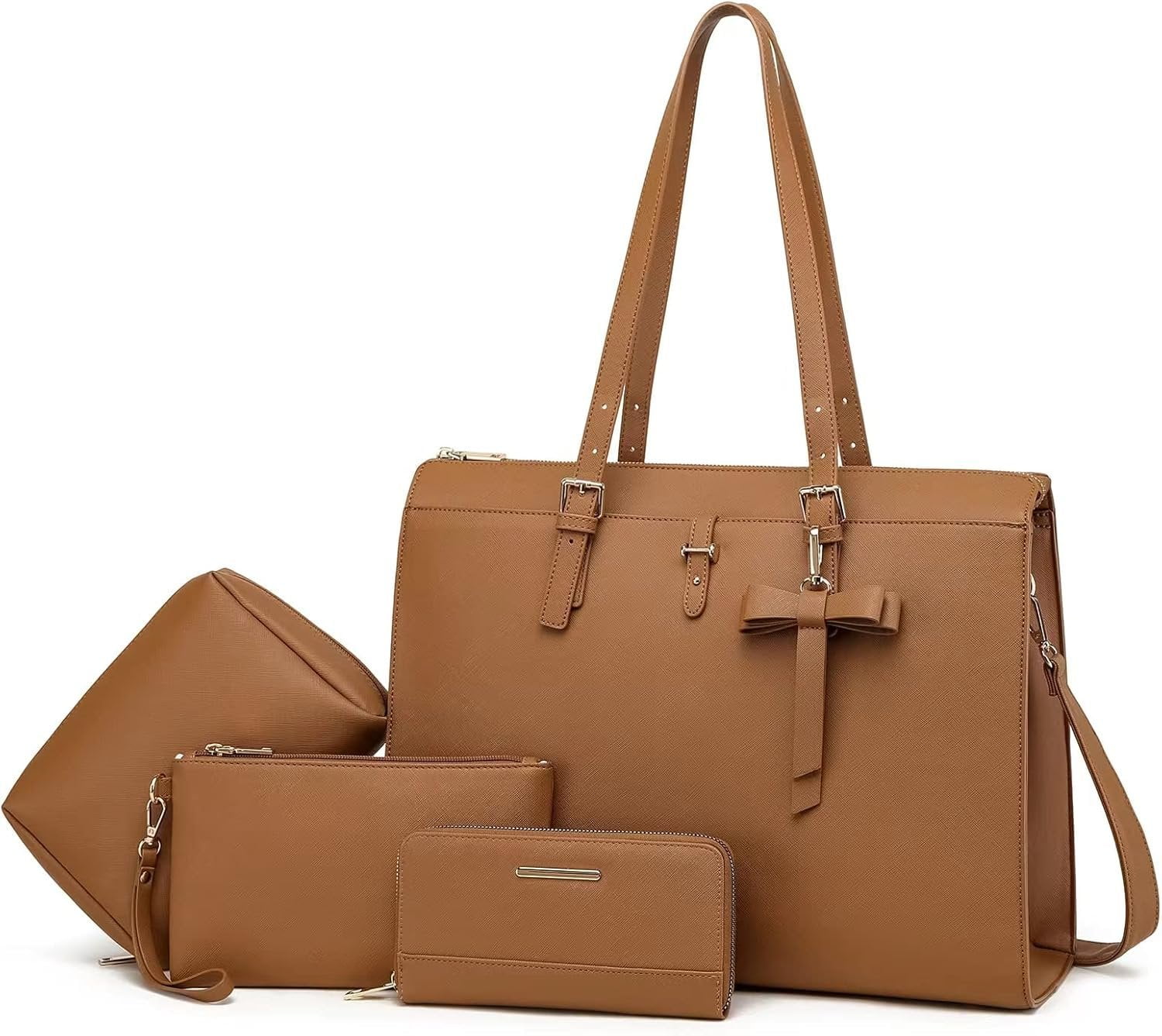 4 count Sets Laptop Bag for Women Large Leather Laptop Briefcase with ...