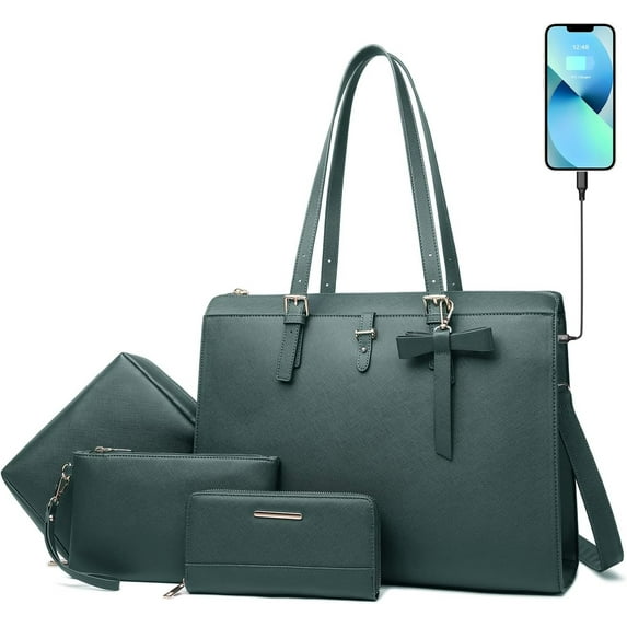 4 count Sets Laptop Bag for Women Large Leather Laptop Briefcase with ...