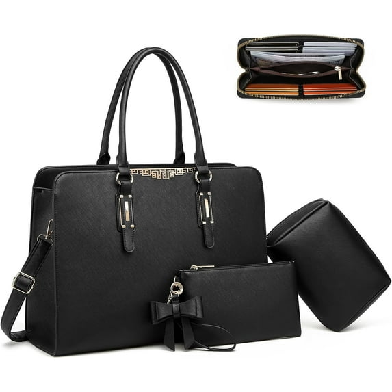 4 count Sets Laptop Bag for Women Large Leather Laptop Briefcase with ...