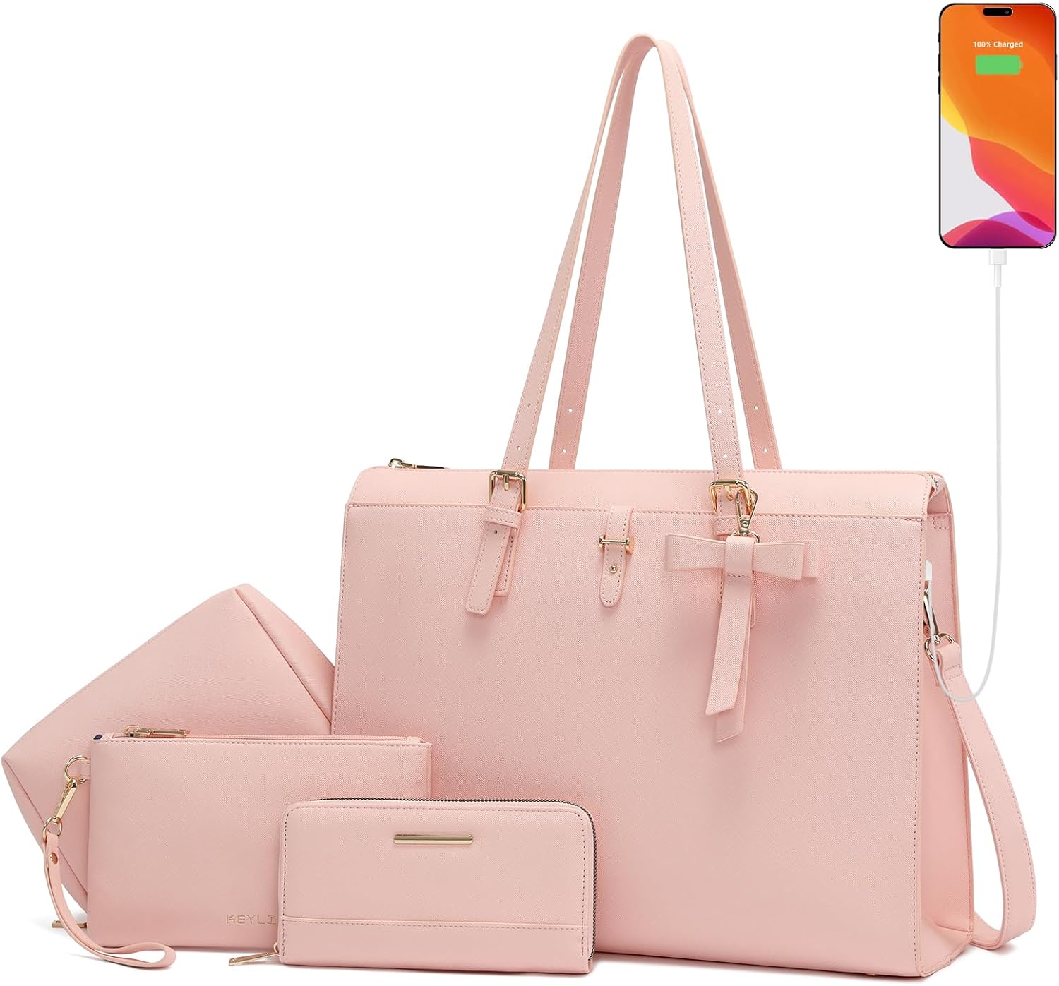 4 count Sets Laptop Bag for Women Large Leather Laptop Briefcase with ...