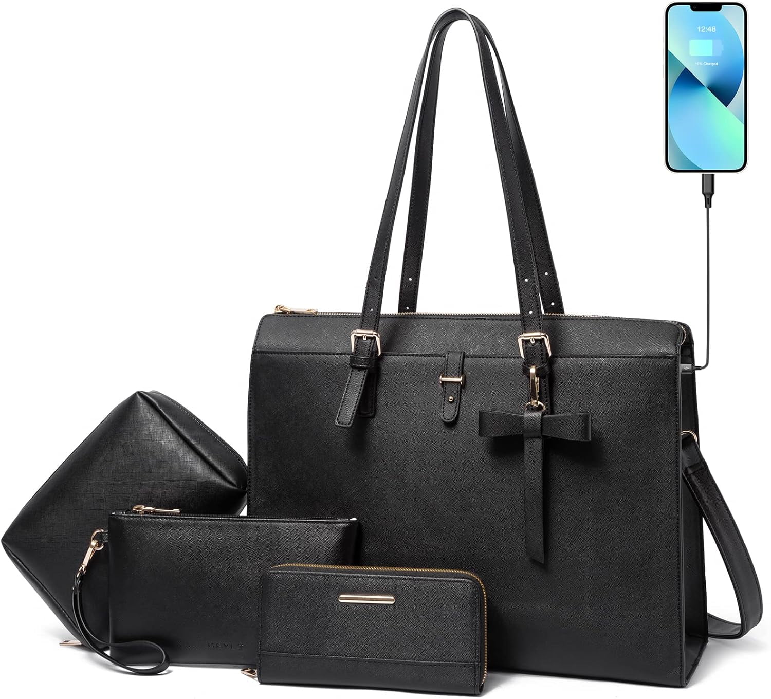4 count Sets Laptop Bag for Women Large Leather Laptop Briefcase with ...