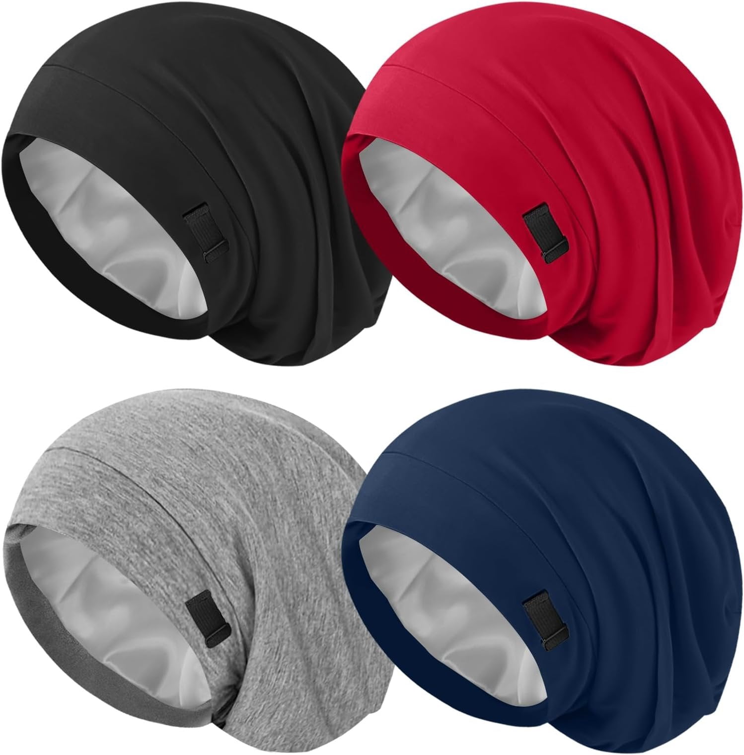 4 count Silk Satin Bonnets for Women Men, Adjustable Hair Wrap Slouchy ...