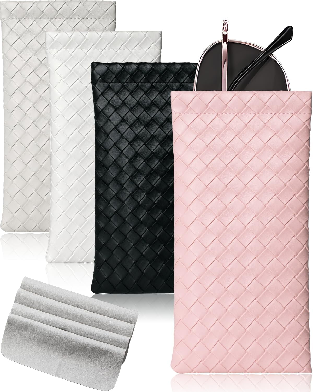 4 count Squeeze Top Sunglass Case with Cleaning Cloth, Soft Leather ...