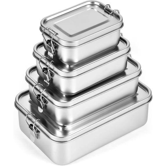 4 count Stainless Bento Box 4-Size, Lunch Box, Containers, Lunch ...
