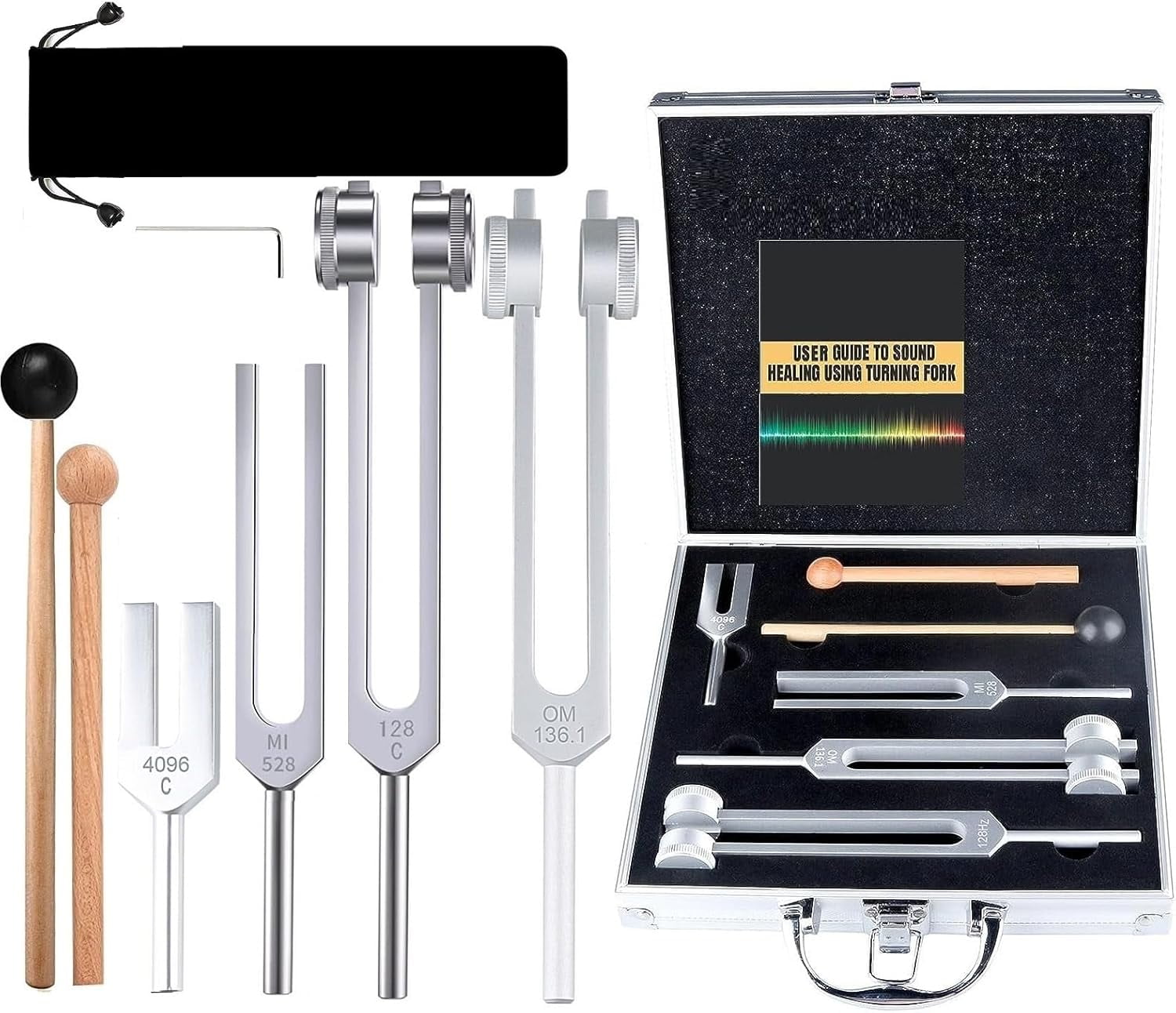 4 count Tuning Fork Sound Set(128Hz, OM 136.1Hz, MI 528Hz, 4096Hz ...