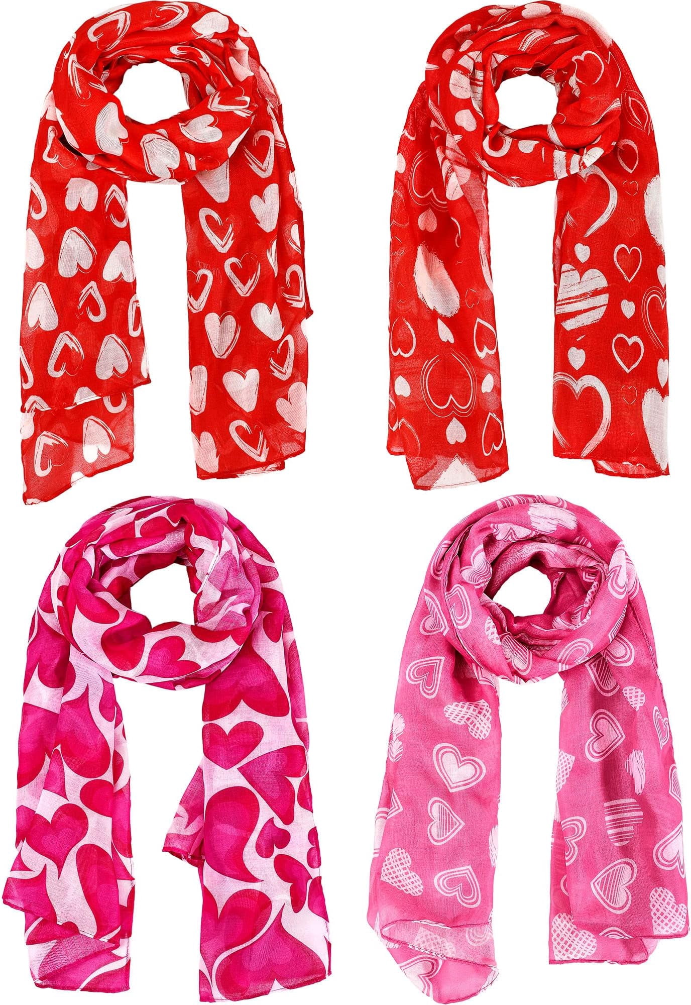 4 count Valentine Scarf for Women Heart Print Scarf Valentines Shawl ...