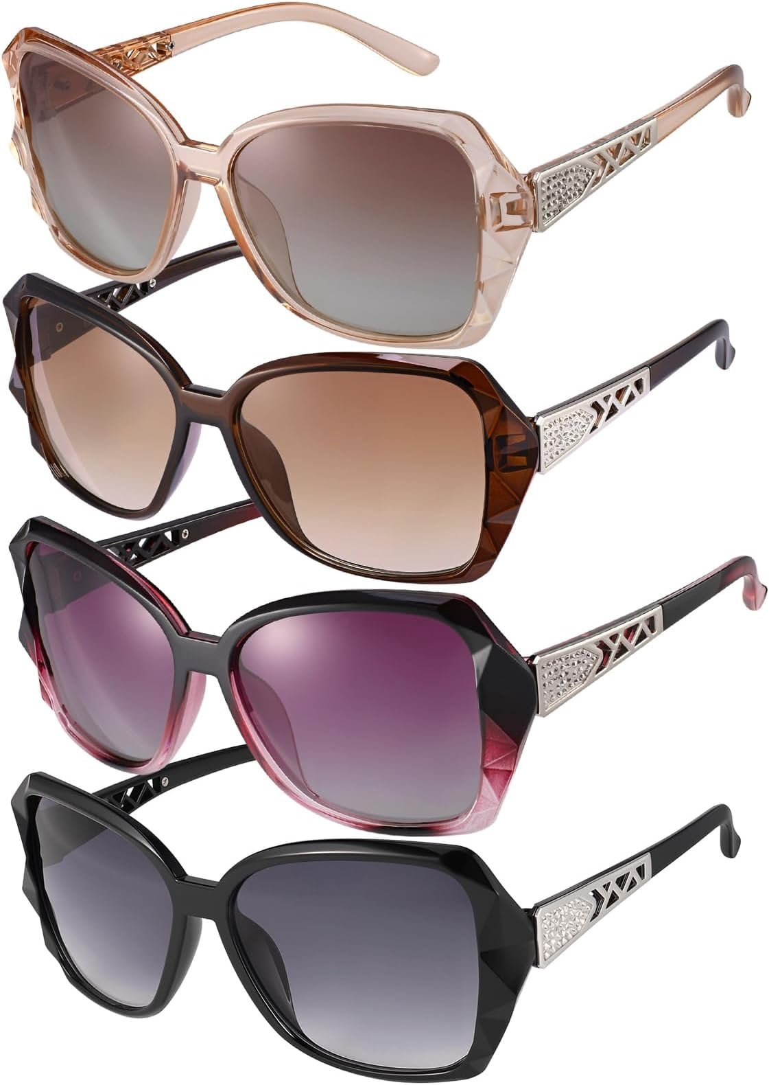 4 count Women Large Sunglasses, UV 400 Glasses Classic Trend Ladies ...