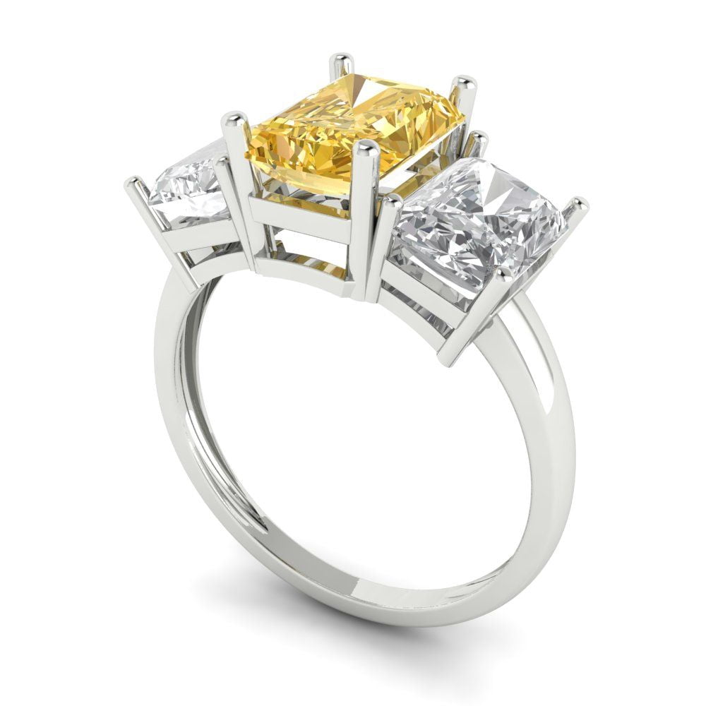 4 ct Brilliant Emerald Cut VVS1 Clear Zircon 18K White Solid Gold Three ...