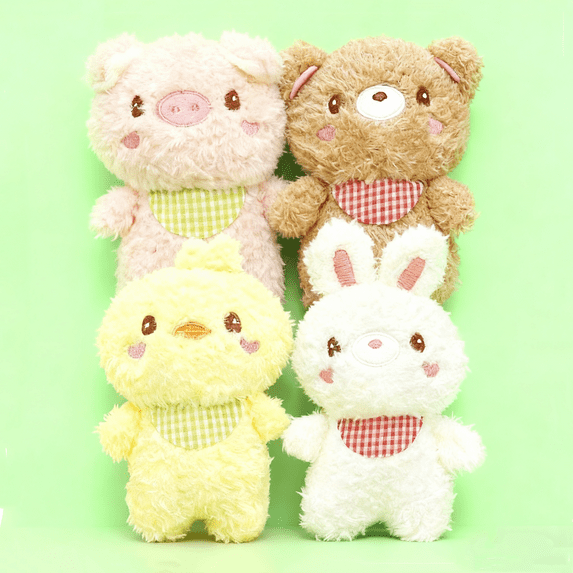 4 cute little animals, scarf rabbit, teddy bear, piglet, and duckling ...
