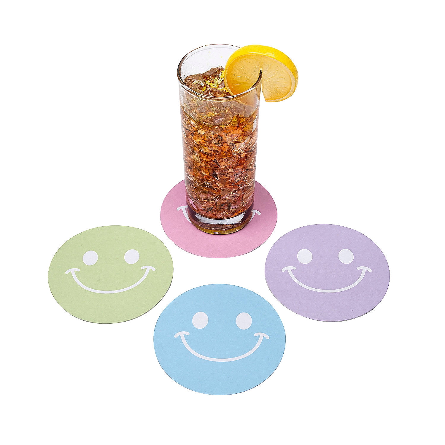 4" diam. Pastel Smile Face Disposable Paper Coasters - 12 Pieces ...