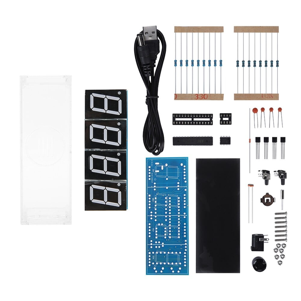 4 Digit Diy Digital Led Clock Kit Auto Display Timetemperature Electronic Diy Kit Clock Blue