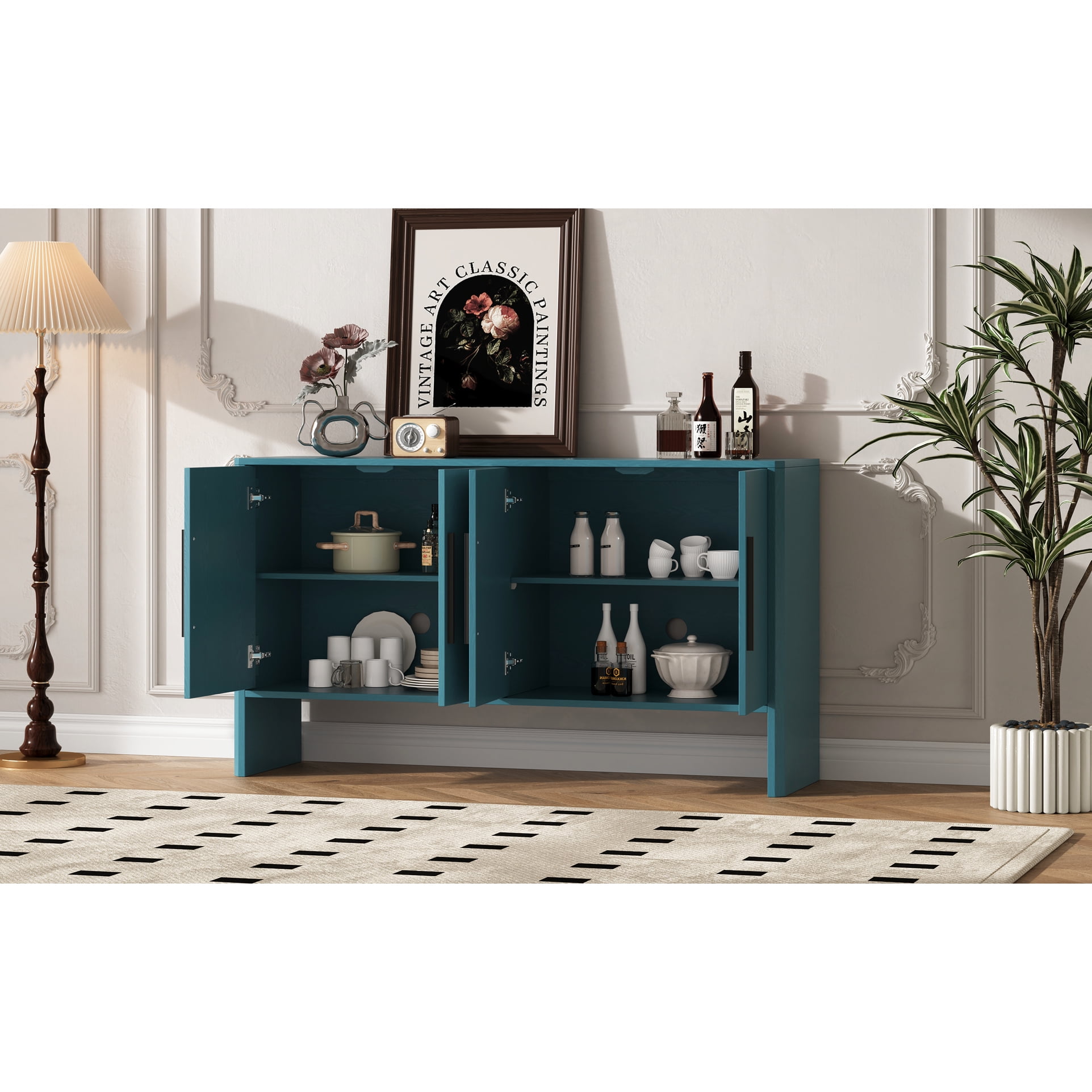 4-door Sideboard With Functional Shelves - Antique Blue Large ...