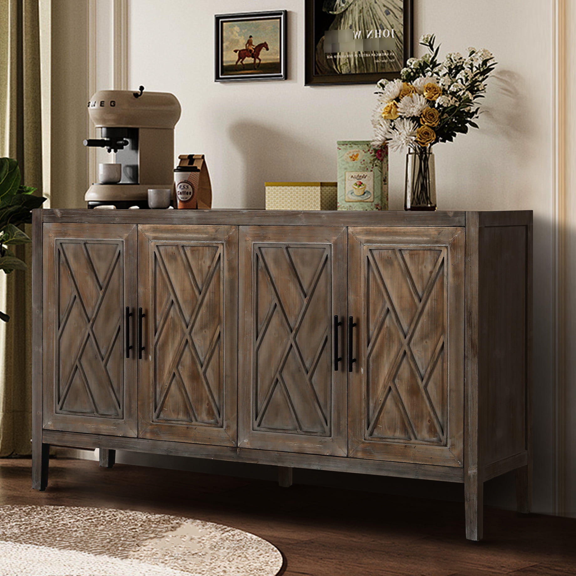 4 - door Wooden Console Table with Adjustable Shelf | In Primary Living ...