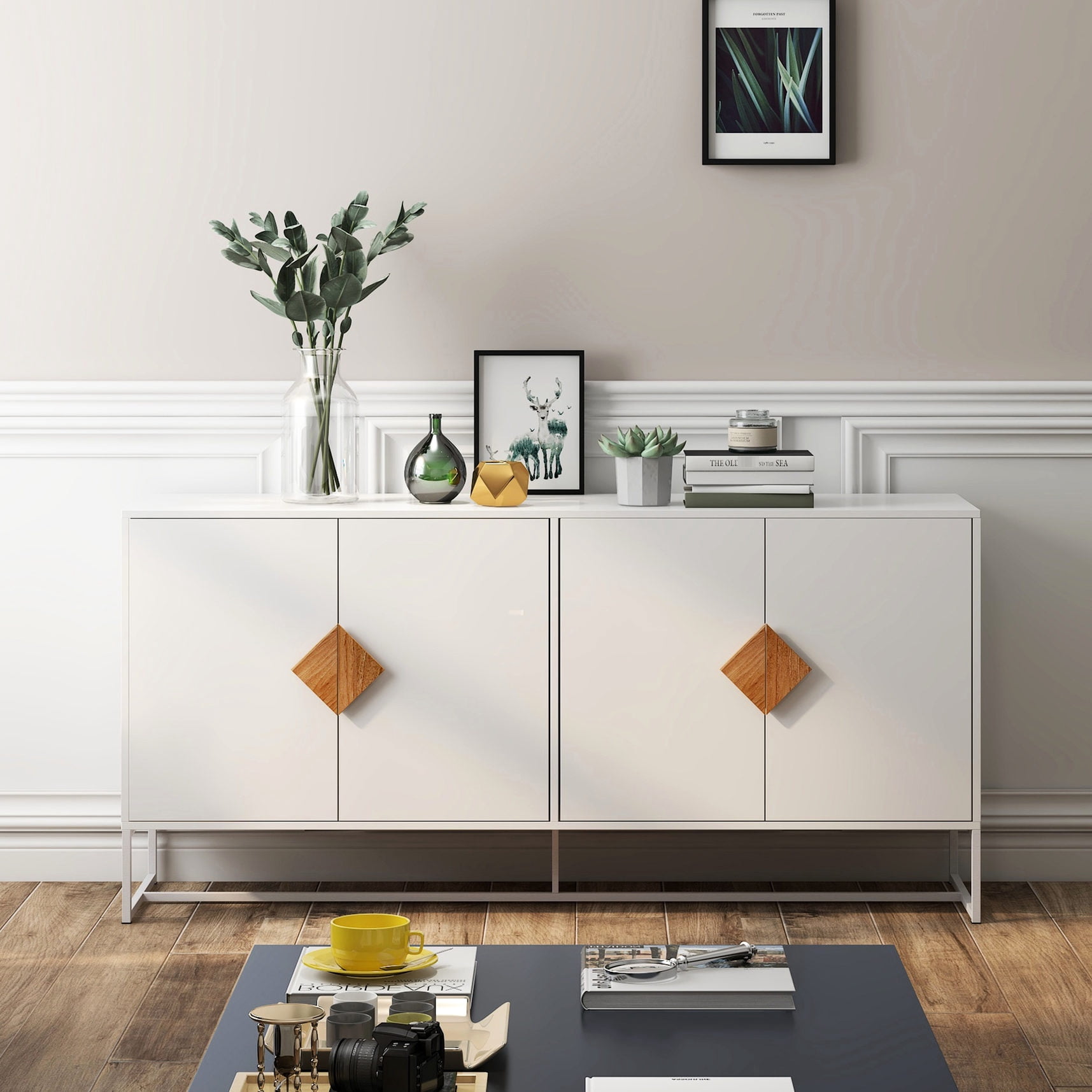 4 - door sideboard with double storage and UV painting / Durable ...