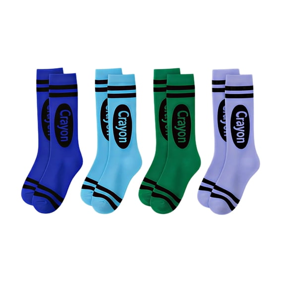 4 double-striped cotton socks with colorful stripes, knee-length ...
