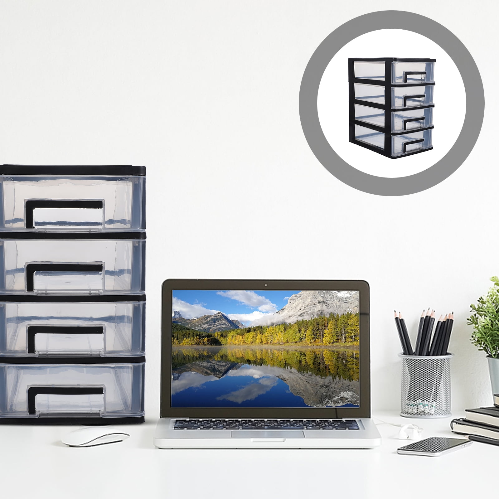 4 drawer desktop storage organizer, storage bins double- layer drawer ...