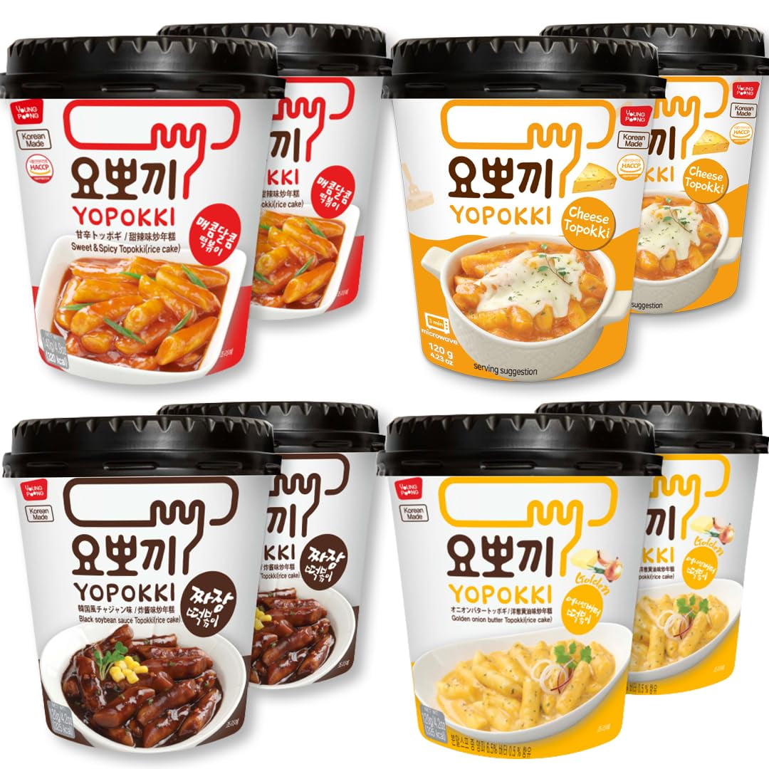 4 flavors of Korean Topokki (Sweet&Mild Spicy, Cheese, Jjajang, Onion ...