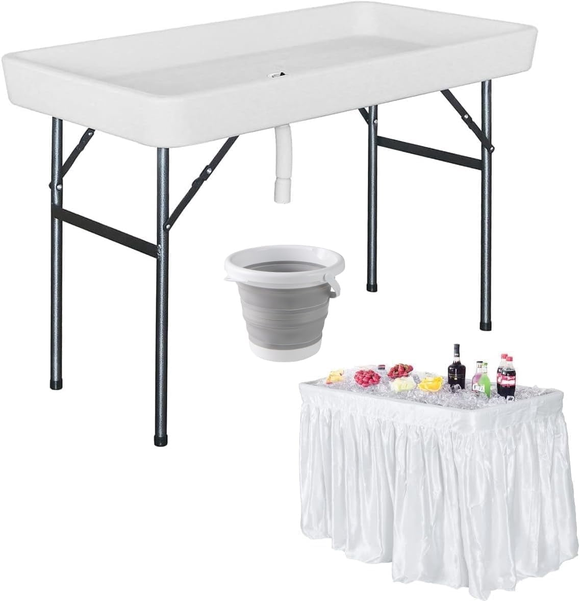 4 Foot Ice Tables for Parties with Drain, Ice Cooler Folding Table with ...