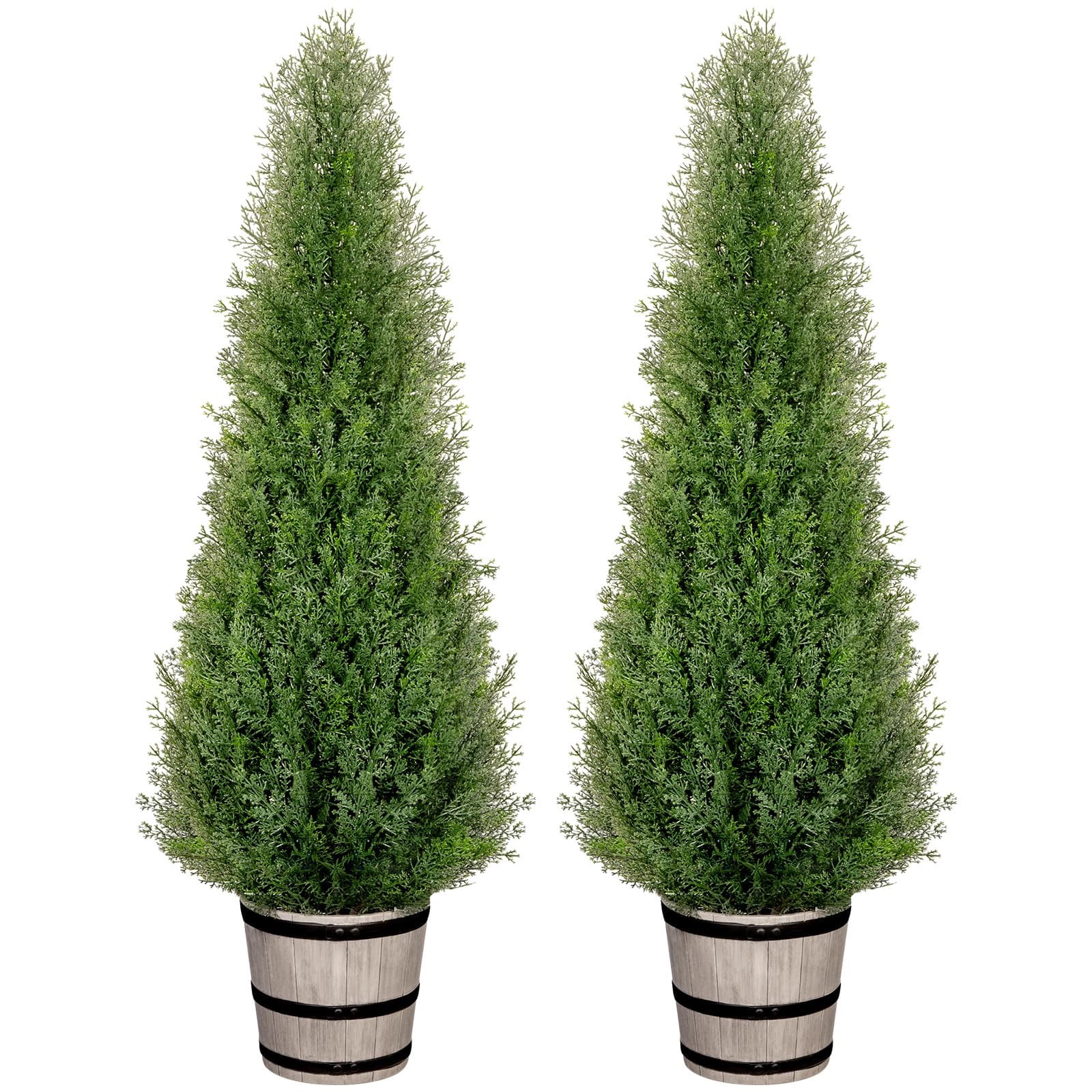 4 ft Artificial Cedar Tree with Planter Set 2 Faux Topiary Cedar Plants ...