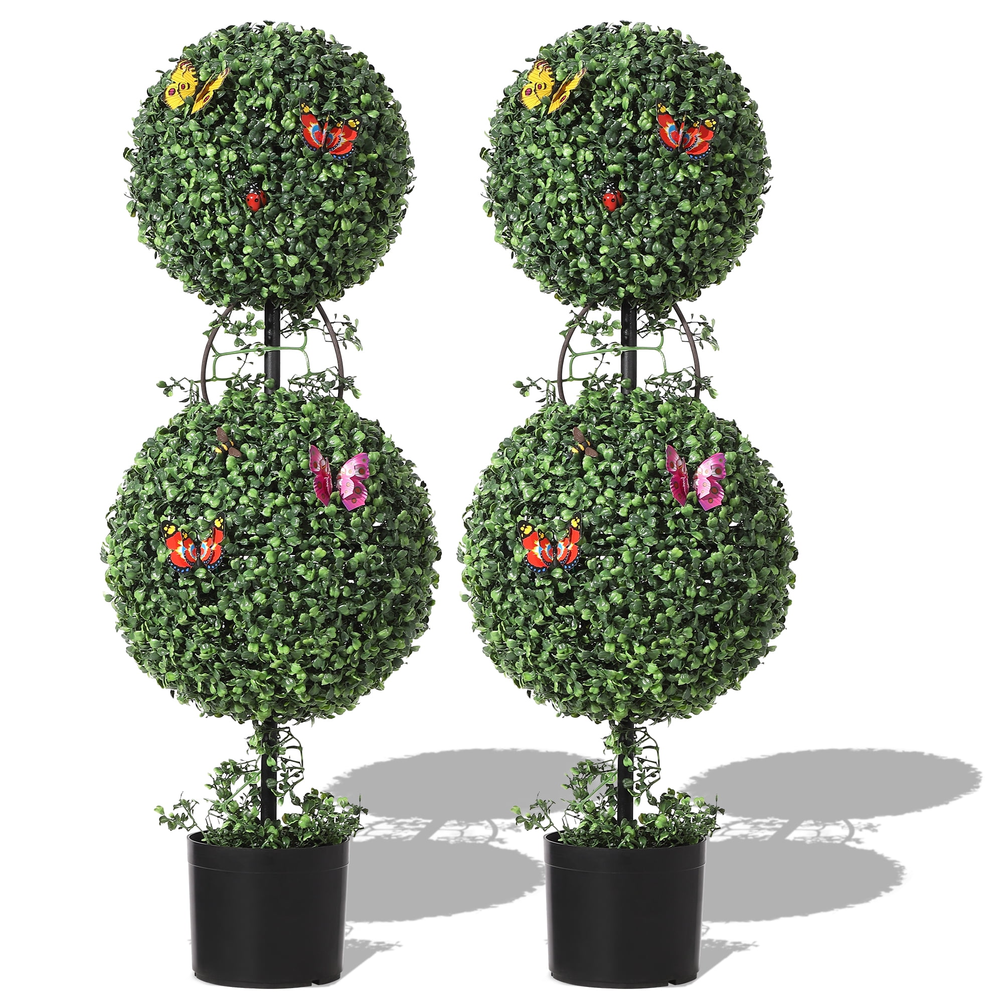 4 ft Artificial Triple Ball Topiary Trees with Trophies Flower Pots ...