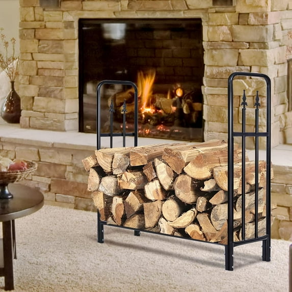 4 ft Firewood Log Rack, Indoor and Outdoor Wood Storage Rack Holder ...