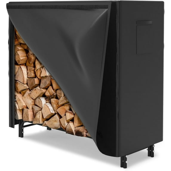 4 ft Firewood Rack with Cover, Heavy Duty Firewood Log Rack With ...