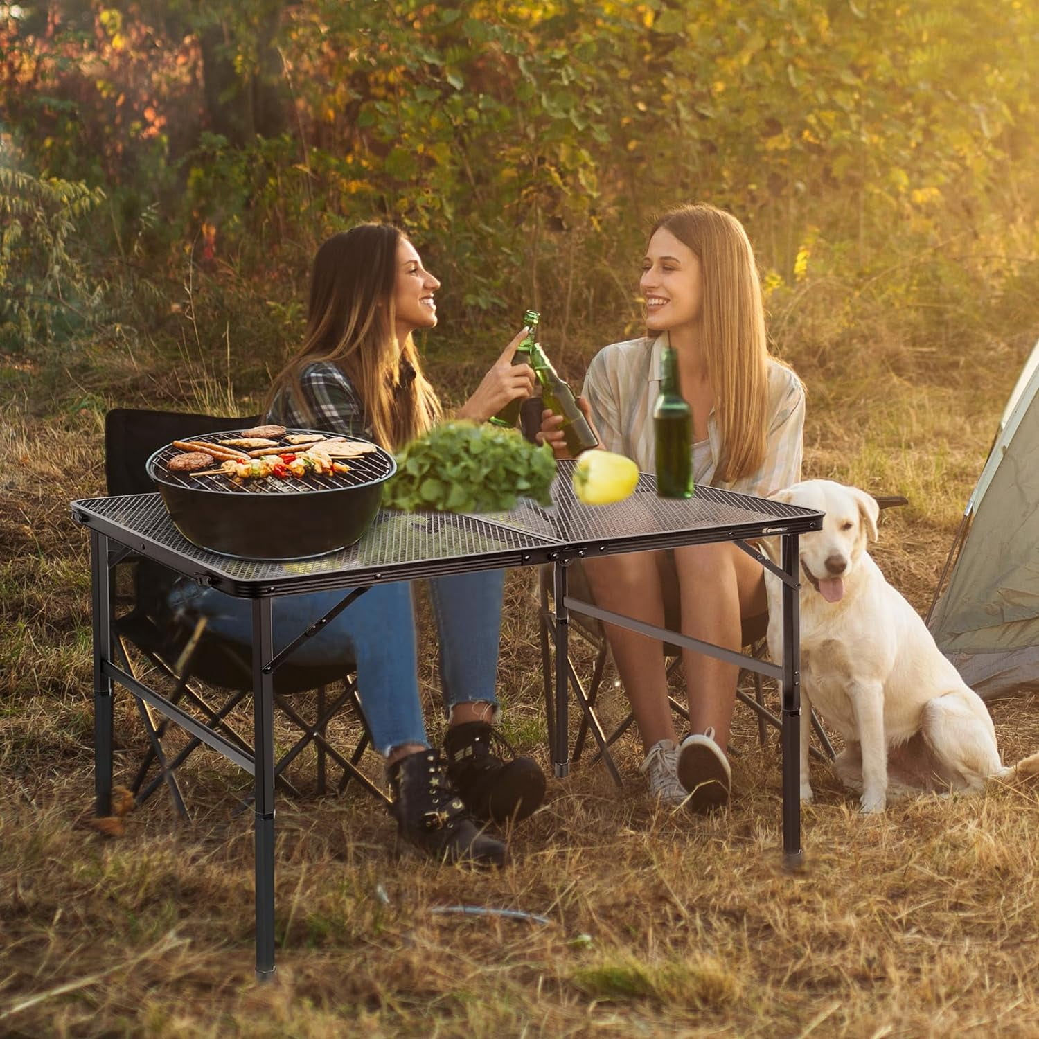 4 ft Folding Table with Adjustable Height (16.5" & 26"), Black Metal ...
