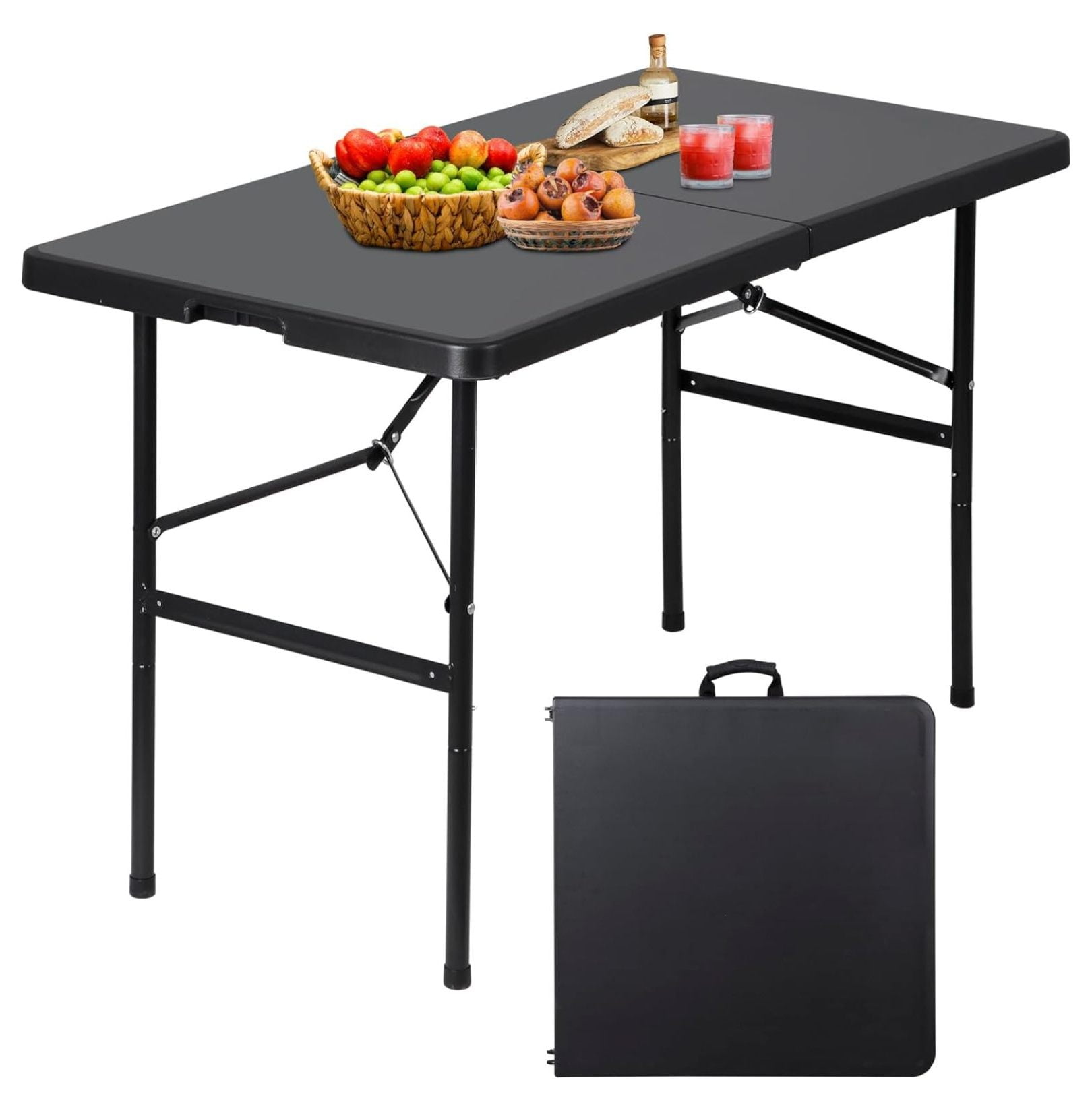 4 ft Indoor Outdoor Heavy Duty Plastic Folding Table Portable Picnic ...