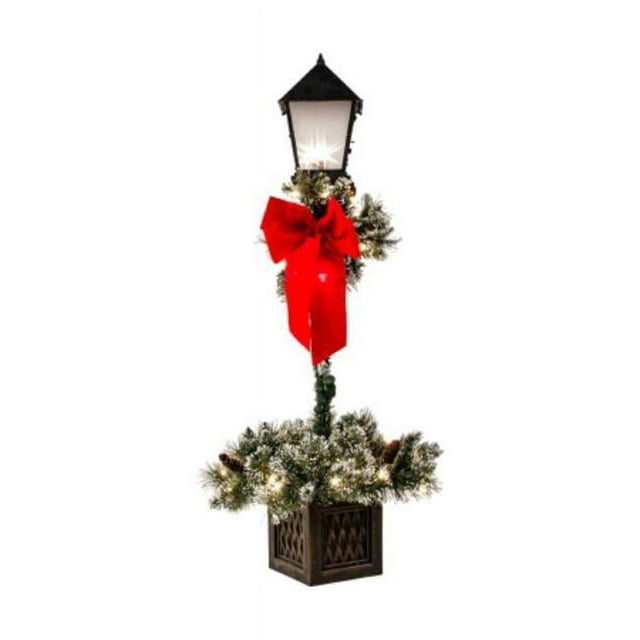 4ft Lighted Lamp Post with Pine, Berries & Red Bow for Outdoor ...