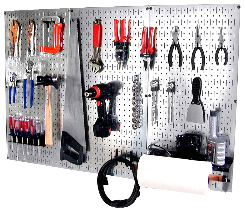 4 ft Metal Pegboard Basic Tool Organizer Kit with Galvanized Toolboard ...