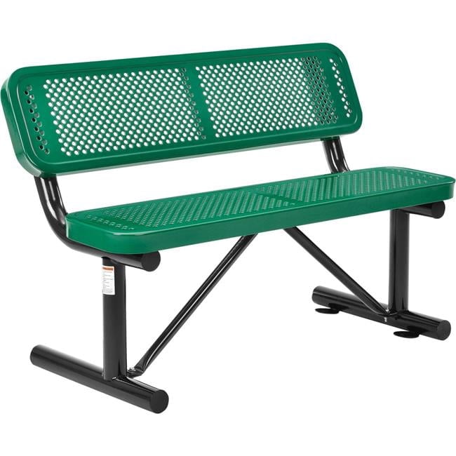 4 ft. Outdoor Steel Bench with Backrest & Perforated Metal - Green ...