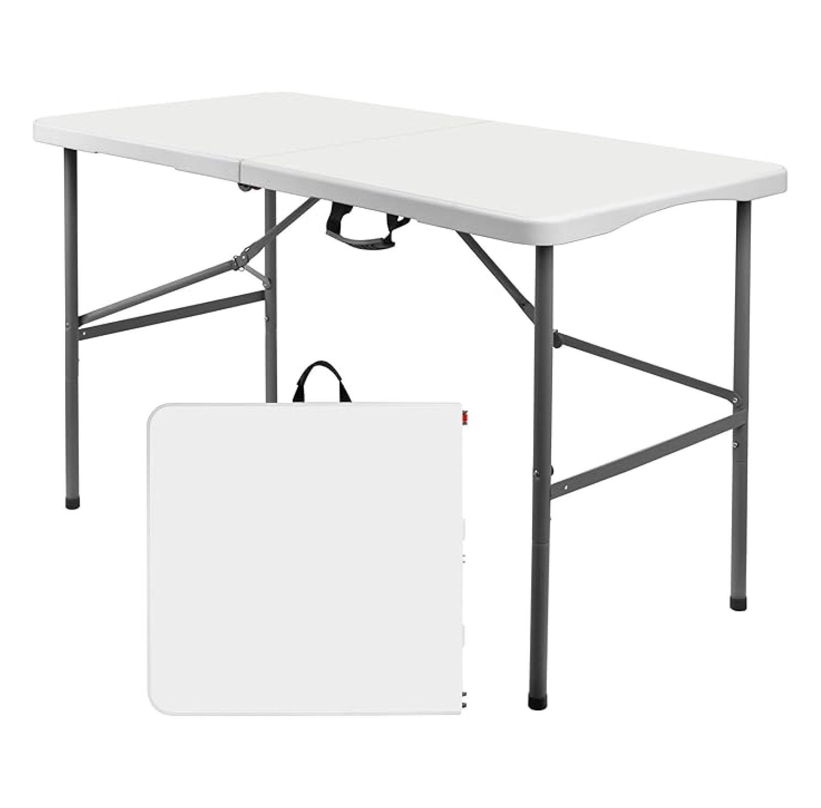 4 ft Plastic Folding Table with Carrying Handle, Straight Legs for ...